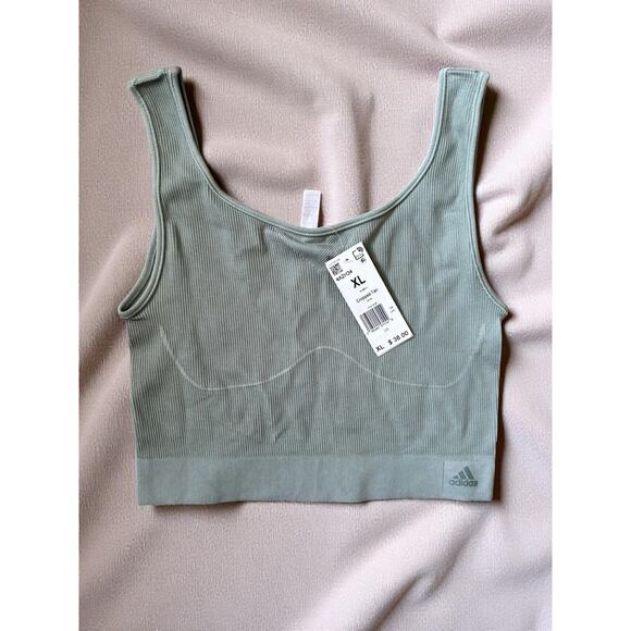 adidas | Tops | Adidas Ribbed Cropped Tank Silver Green Scoop Neck Size ...